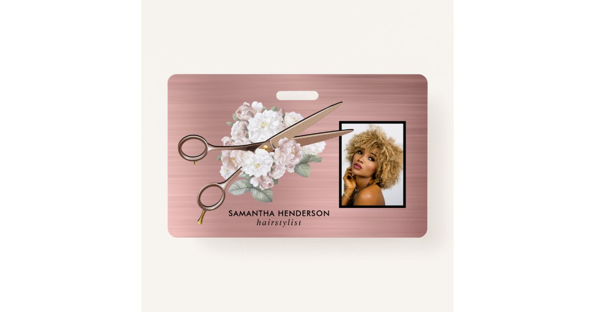Elegant Floral Hair Salon Employee Photo Badge | Zazzle