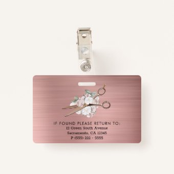 Elegant Floral Hair Salon Employee Photo Badge | Zazzle