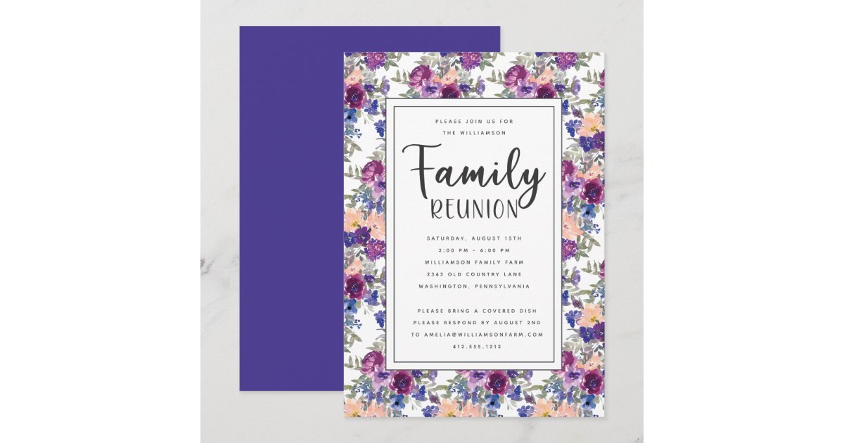 Elegant Floral Hand Lettered Script Family Reunion Invitation | Zazzle