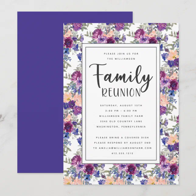 Elegant Floral Hand Lettered Script Family Reunion Invitation | Zazzle
