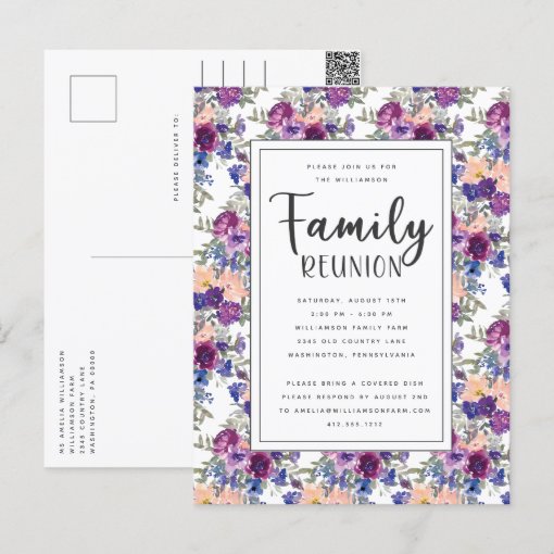 Elegant Floral Hand-Lettered Script Family Reunion Postcard | Zazzle