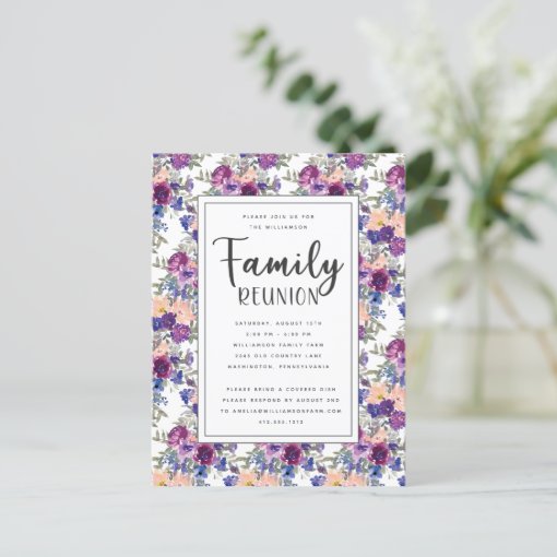 Elegant Floral Hand-Lettered Script Family Reunion Postcard | Zazzle