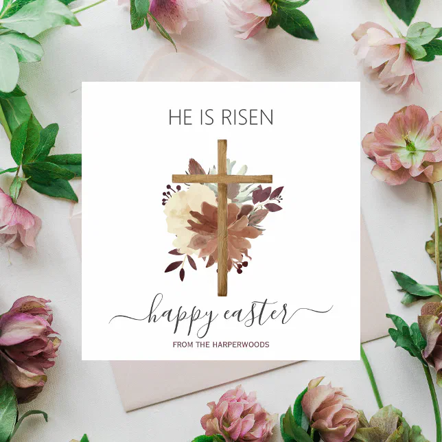 Elegant Floral Happy Easter Cross Christian Holiday Card | Zazzle