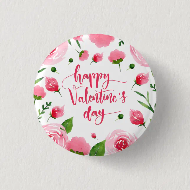 Elegant Floral Happy Valentine's Day Pin Button | Zazzle