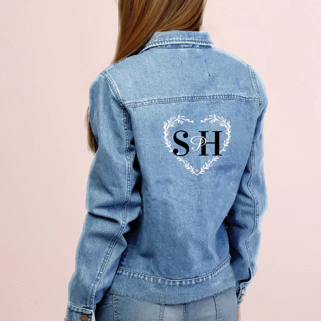Elegant Floral Heart Personalized Monogram Design Denim Jacket | Zazzle