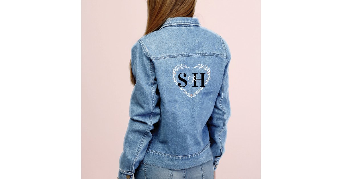 Elegant Floral Heart Personalized Monogram Design Denim Jacket | Zazzle
