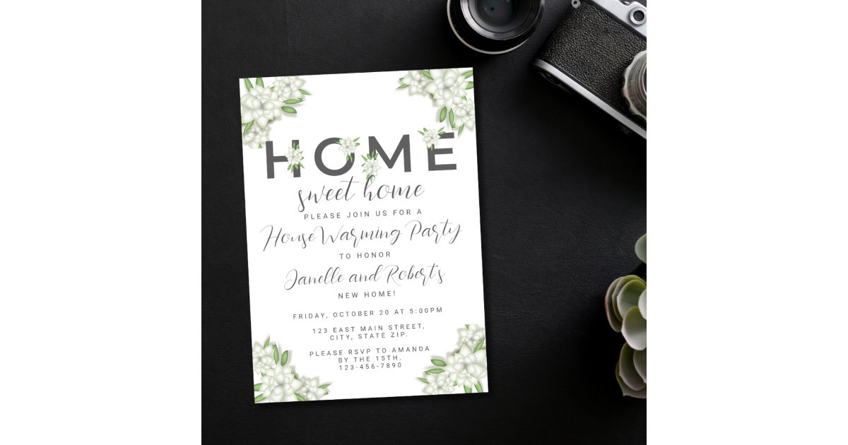Elegant Floral Home Sweet Home House Warming Invitation | Zazzle