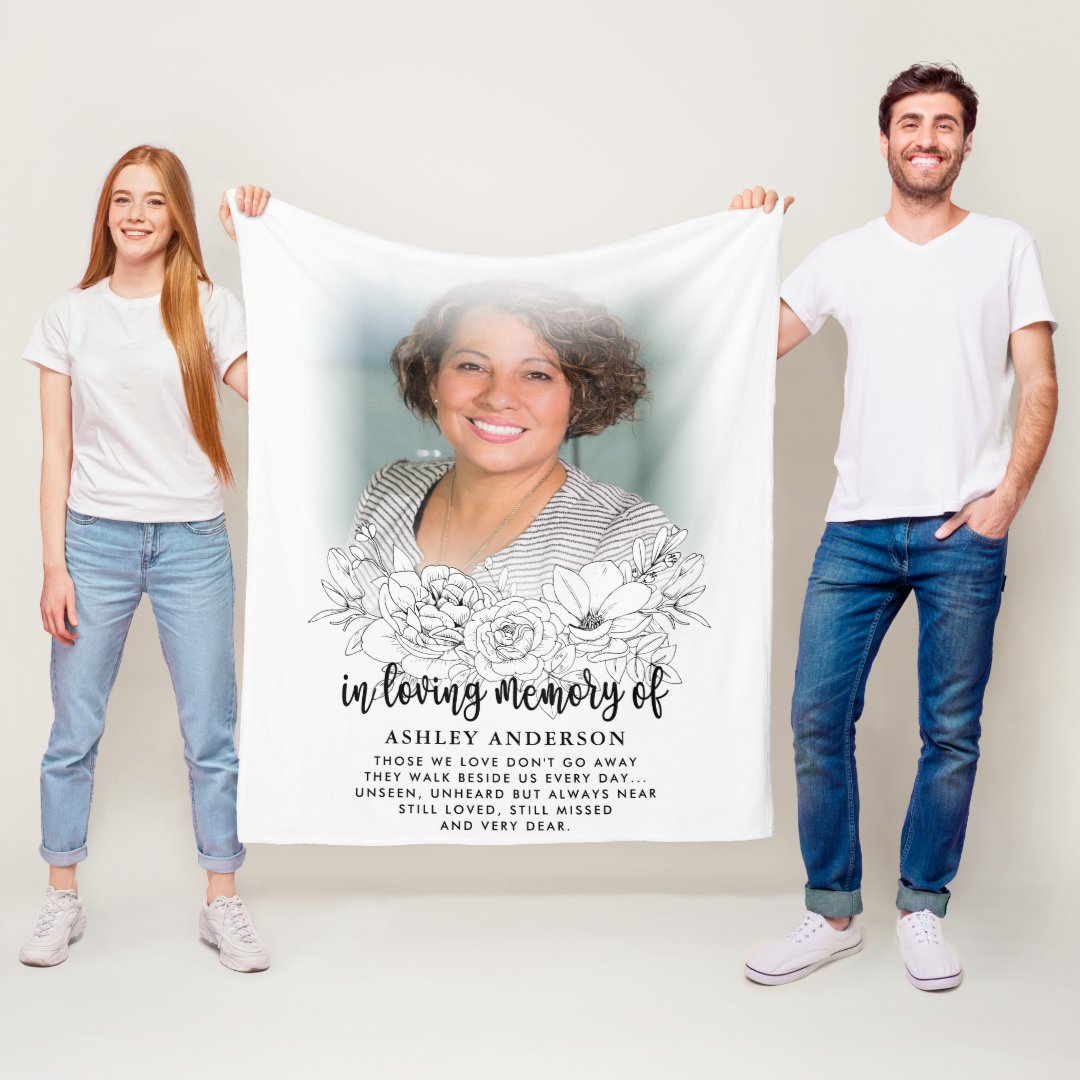 Elegant Floral In Loving Memory Photo Fleece Blanket | Zazzle