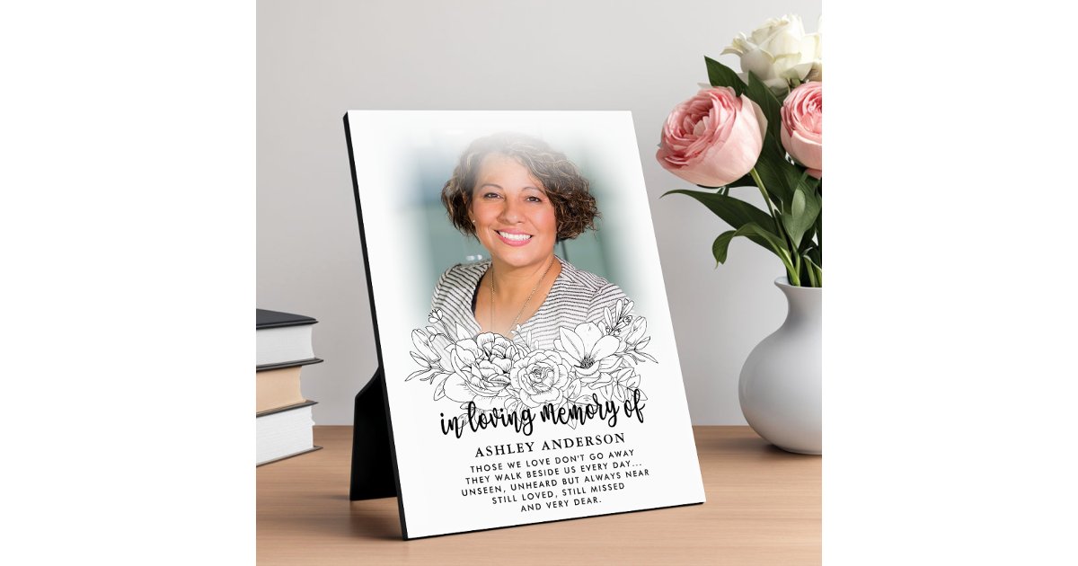Elegant Floral In Loving Memory Photo Plaque | Zazzle
