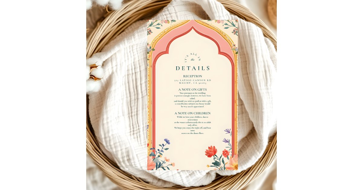 Elegant Floral Islamic Wedding Enclosure Card | Zazzle