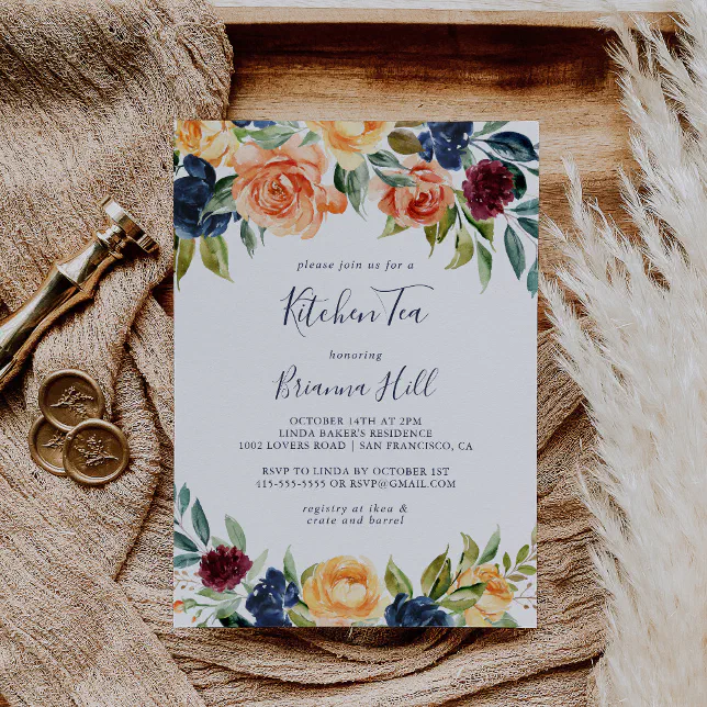 Elegant Floral Kitchen Tea Bridal Shower Invitation | Zazzle