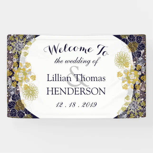 Elegant Floral Lace Silver Gold Wedding Party Banner | Zazzle