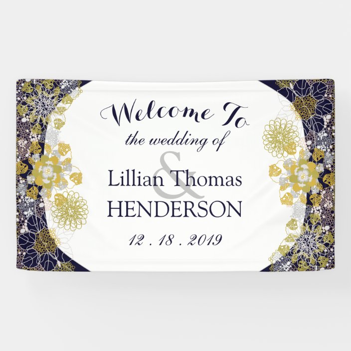 Elegant Floral Lace Silver Gold Wedding Party Banner | Zazzle.com