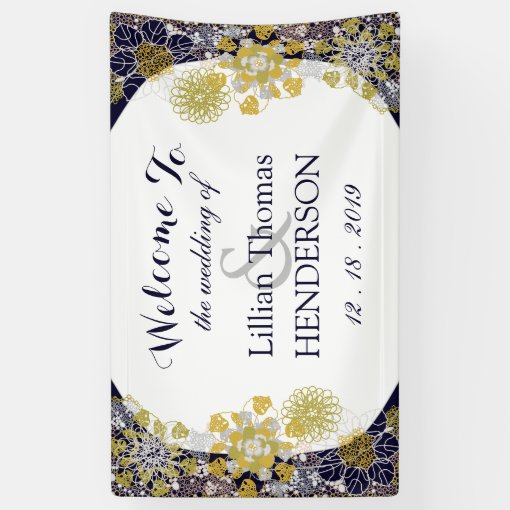Elegant Floral Lace Silver Gold Wedding Party Banner | Zazzle