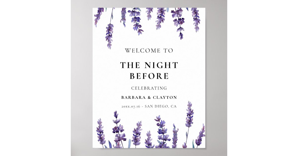 Elegant floral lavender The night before welcome Poster | Zazzle