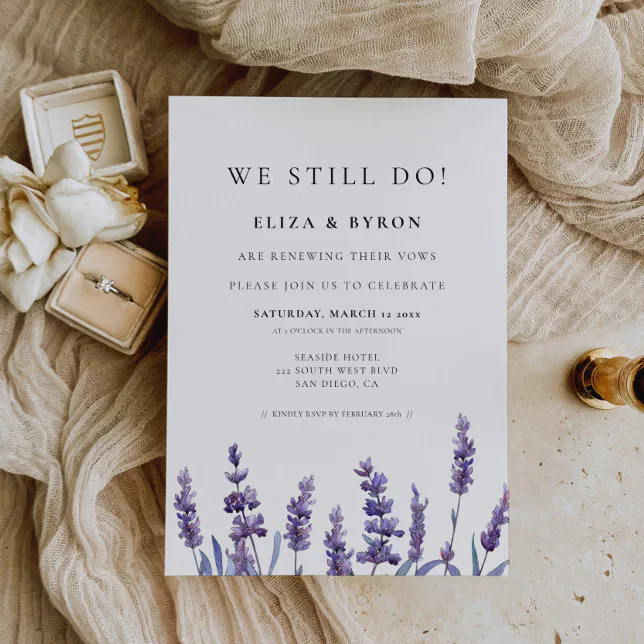 Elegant Floral Lavender We Still Do Vow renewal Invitation | Zazzle