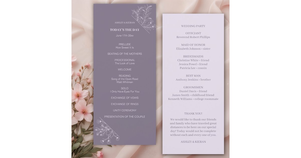 Elegant Floral Lavender Wedding Program | Zazzle