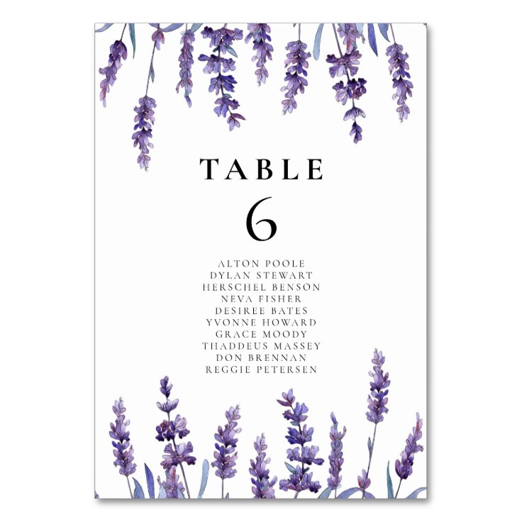 Elegant floral lavender wedding seating chart card | Zazzle