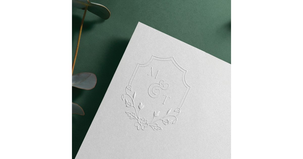 Elegant Floral Leaf Emblem Wedding Crest Monogram Embosser | Zazzle
