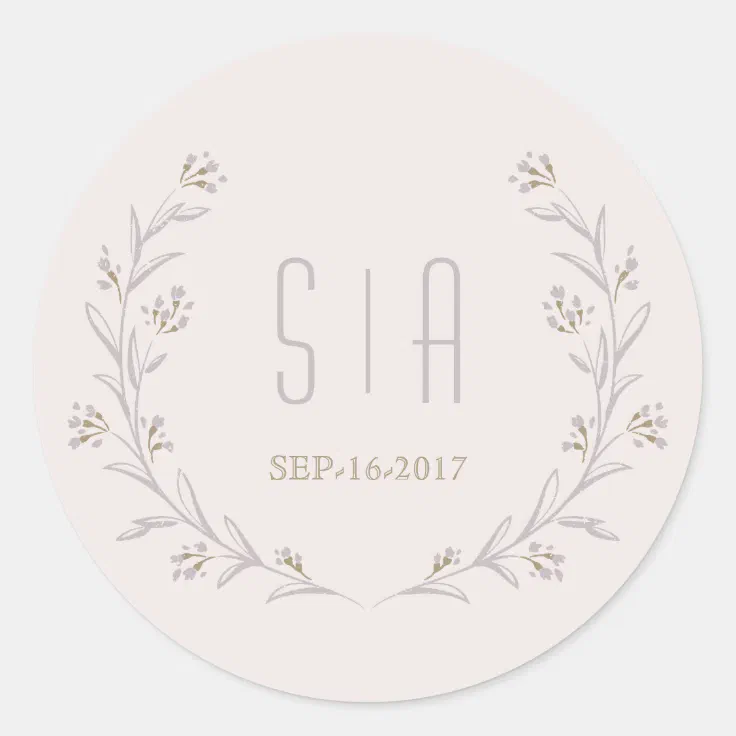 Elegant floral lilac rustic wedding monogram classic round sticker | Zazzle