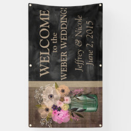 Elegant Floral Mason Jar Wedding Banner | Zazzle