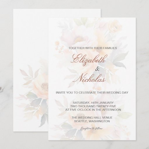 Elegant Floral Minimalist Wedding Invitation | Zazzle