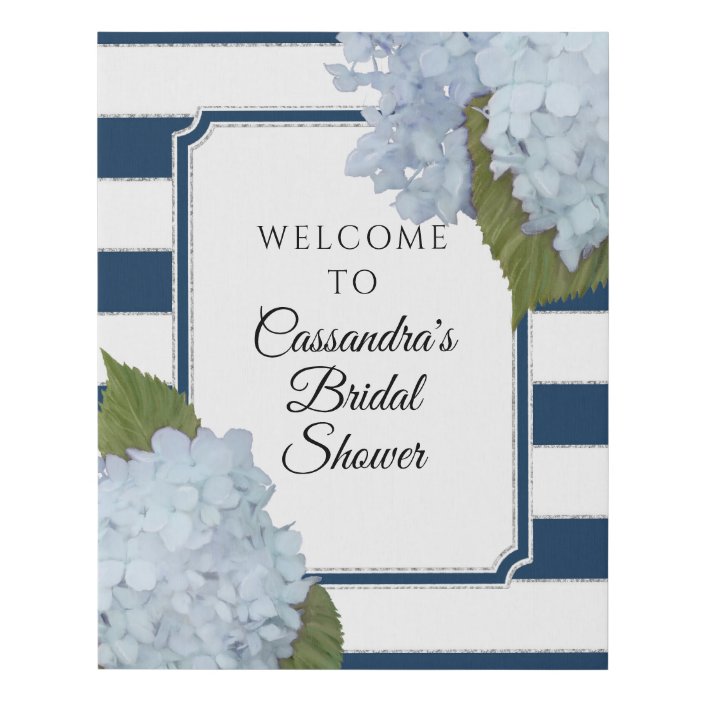 Elegant Floral Modern Blue White Stripe Welcome Faux Canvas Print ...