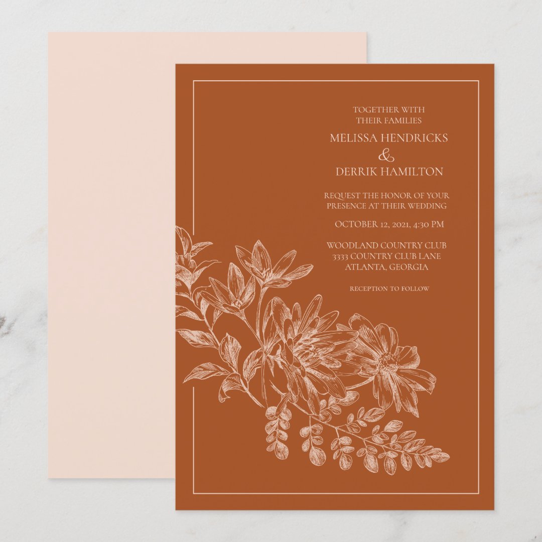 Elegant Floral Monochromatic Terra Cotta Wedding Invitation | Zazzle