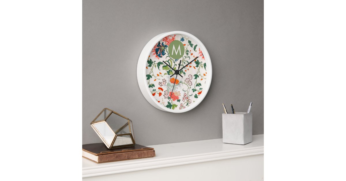 Elegant Floral Monogram Clock | Zazzle