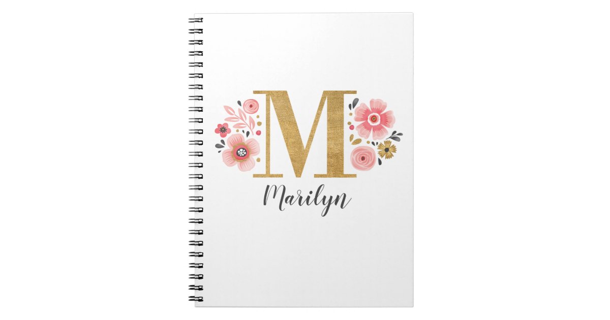 Elegant Floral Monogram Initial Name Notebook | Zazzle