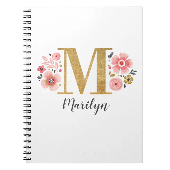 Elegant Floral Monogram Initial Name Notebook | Zazzle