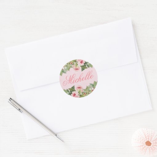 Elegant floral name sticker w/ flowers | Zazzle