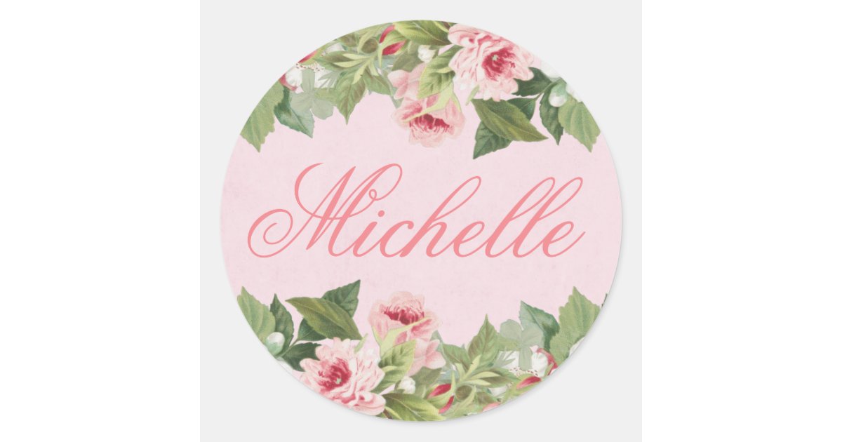 Elegant floral name sticker w/ flowers | Zazzle