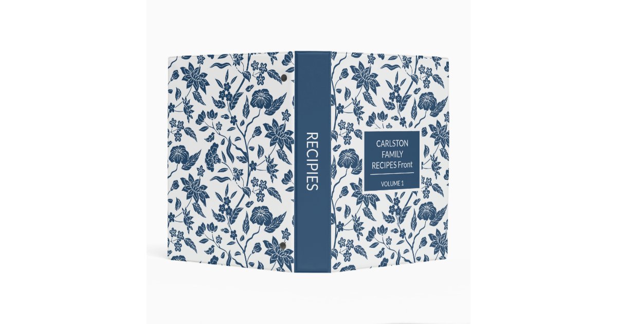 Elegant Floral Navy Blue and Ivory Mini Binder | Zazzle