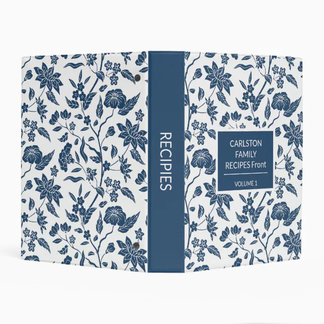 Elegant Floral Navy Blue and Ivory Mini Binder | Zazzle