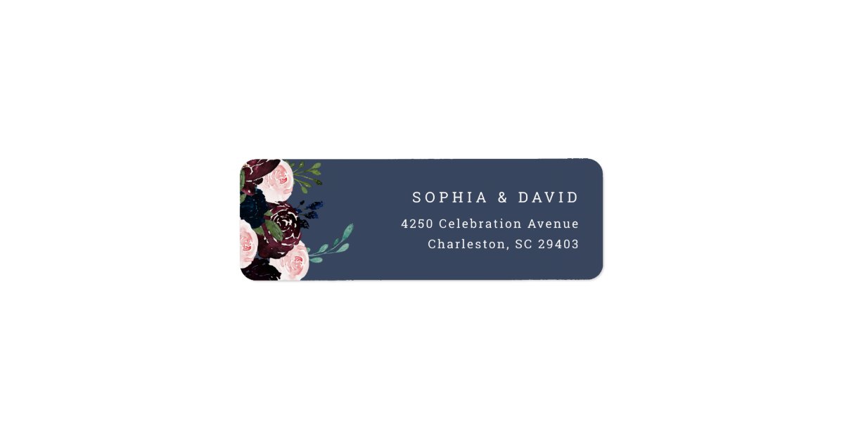 Elegant Floral Navy Blue and Plum | Wedding Label | Zazzle