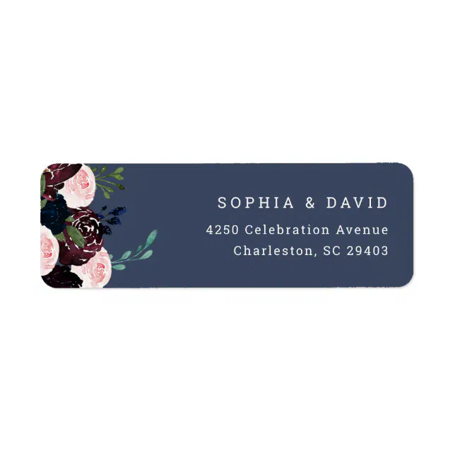 Elegant Floral Navy Blue and Plum | Wedding Label | Zazzle