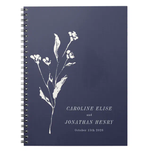 Elegant Floral Navy Blue Simple Custom Wedding Notebook | Zazzle