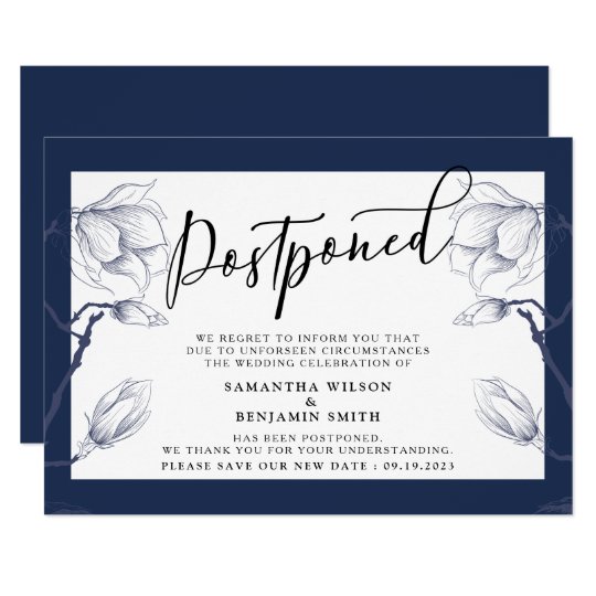 Elegant Floral Navy & White Postponed Wedding Invitation | Zazzle.com