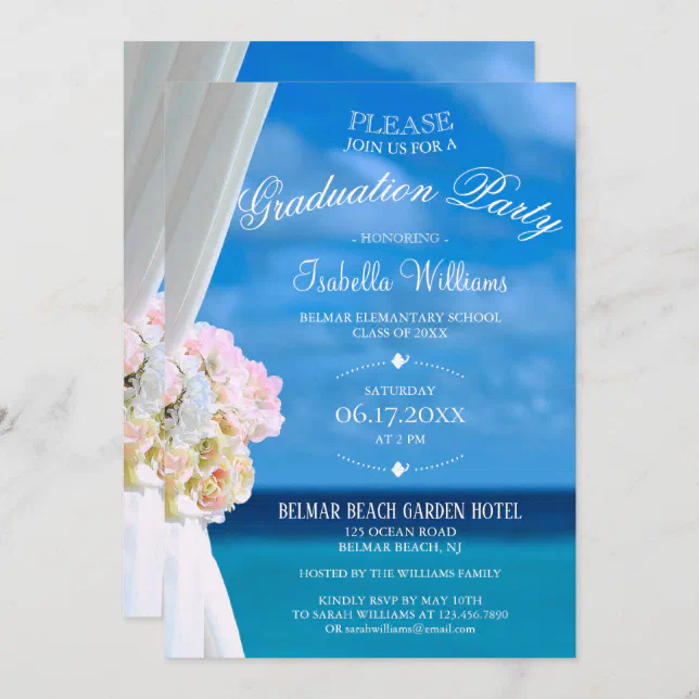 Elegant Floral Ocean Beach Summer Graduation Party Invitation | Zazzle