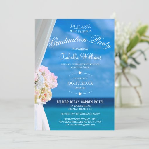 Elegant Floral Ocean Beach Summer Graduation Party Invitation | Zazzle