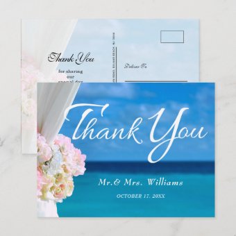 Elegant Floral Ocean Beach Summer Thank You Postcard | Zazzle