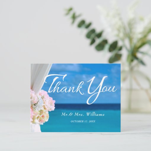 Elegant Floral Ocean Beach Summer Thank You Postcard | Zazzle