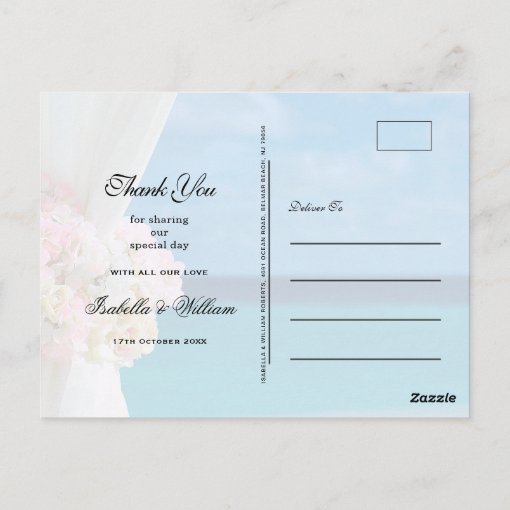 Elegant Floral Ocean Beach Summer Thank You Postcard | Zazzle