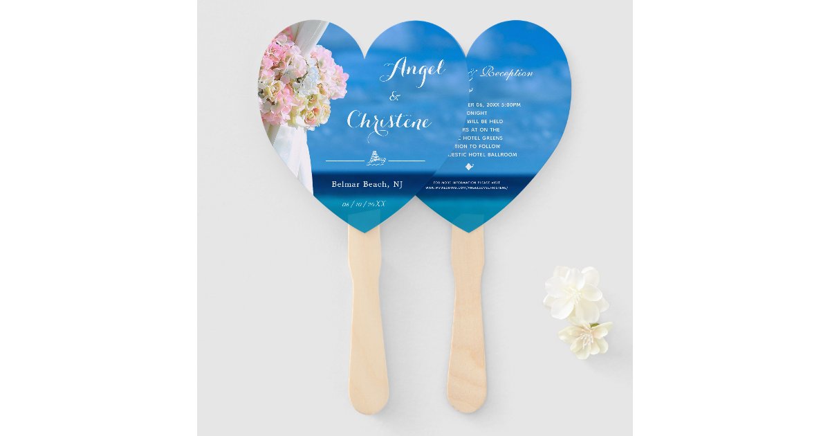 Elegant Floral Ocean Beach Summer Wedding Hand Fan | Zazzle