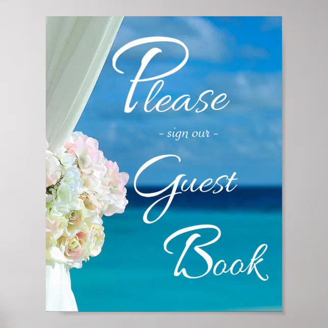 Elegant Floral Ocean Beach Summer Wedding Sign | Zazzle