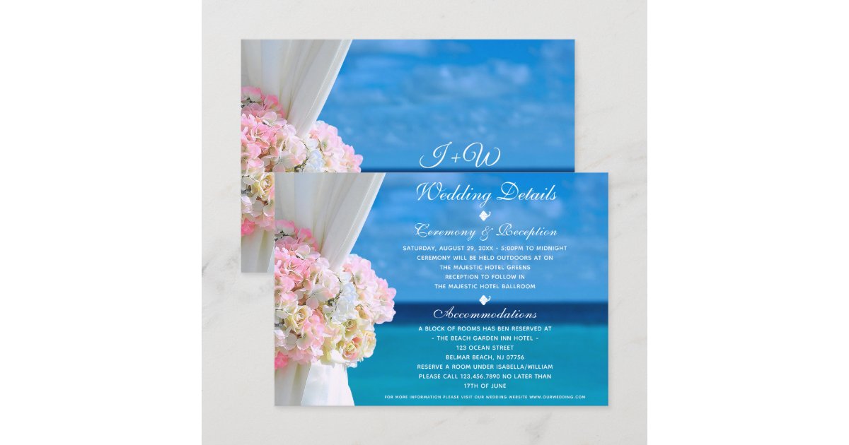 Elegant Floral Ocean Beach Wedding Details Card | Zazzle