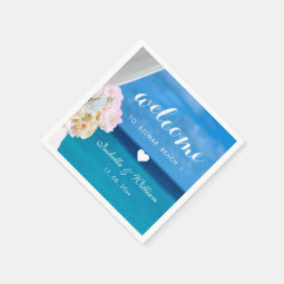 Elegant Floral Ocean Beach Wedding Welcome Paper Napkins | Zazzle