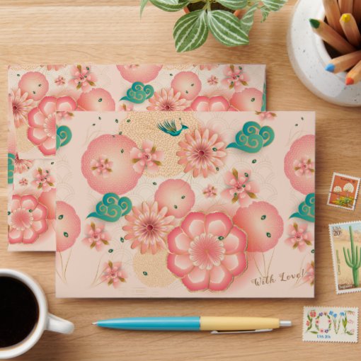 Elegant Floral Ornament, Spring Peach Garden Envelope | Zazzle