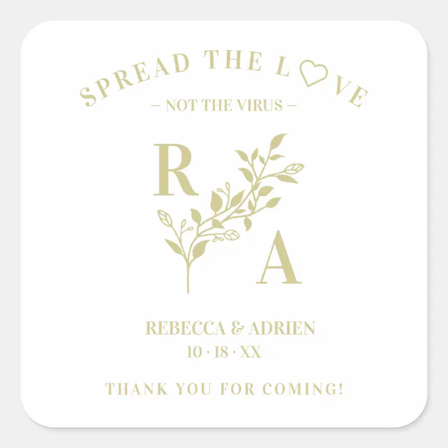 Elegant Floral Pandemic Wedding Sanitizer Hand Gel Square Sticker | Zazzle